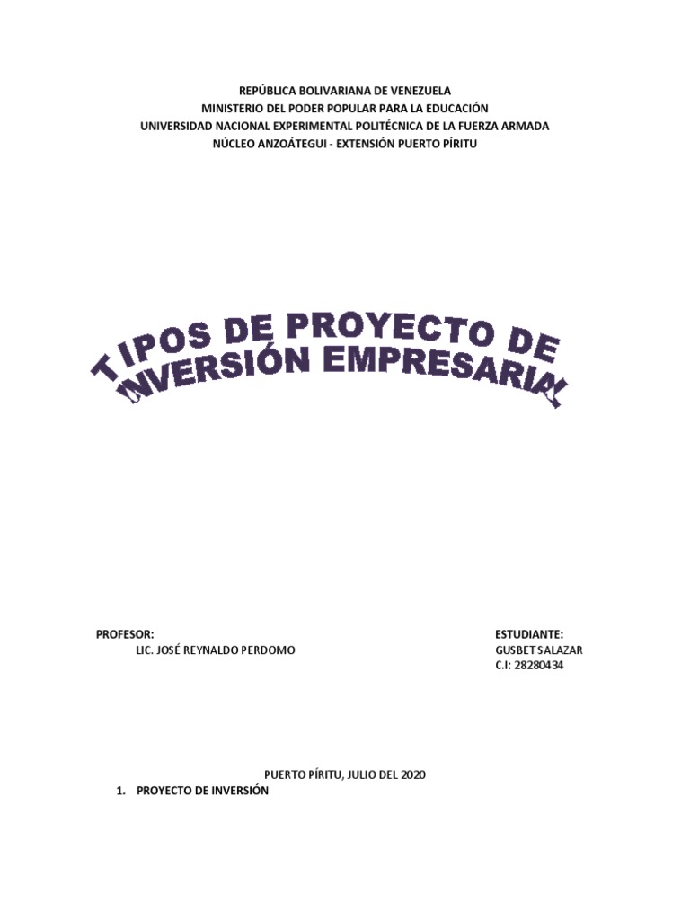 Tipos de Proyecto de Inversion Empresarial | PDF | Inversiones ...