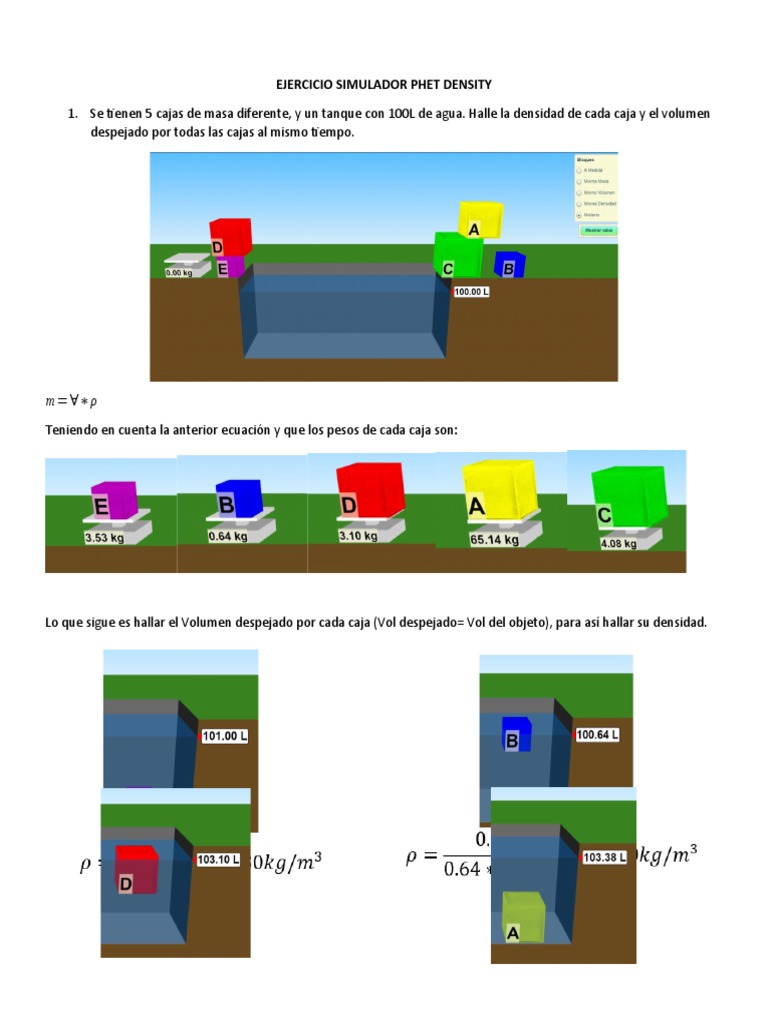 Ejercicio Simulador Phet Density | PDF