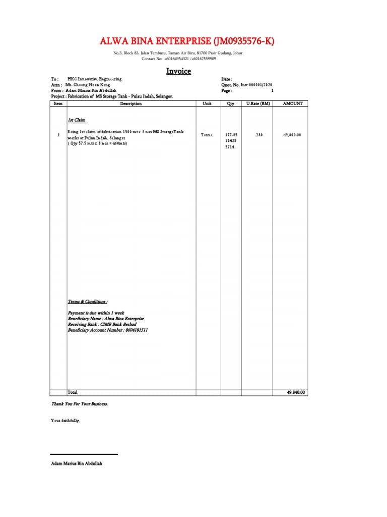 1 Claim - Invoice 1 HKC-2 | PDF