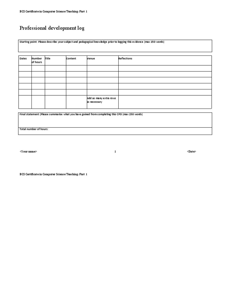 Professional Development Log v2 | PDF