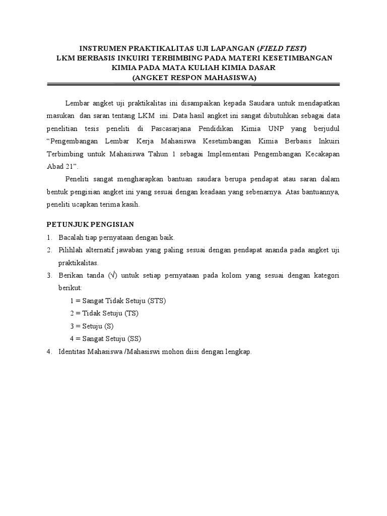 Instrumen Praktikalitas Uji Coba Field Test | PDF | Seni