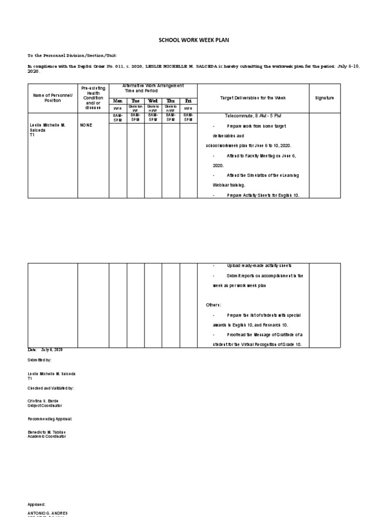 School work week plan | PDF | Educational Technology | Computing