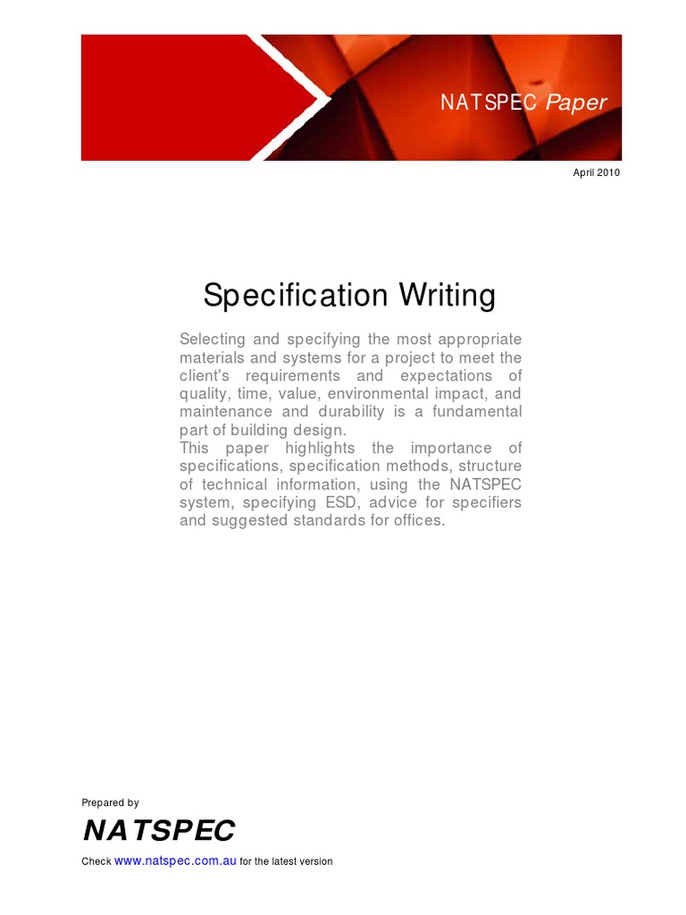 Specification Writing PDF | PDF | Specification (Technical Standard ...