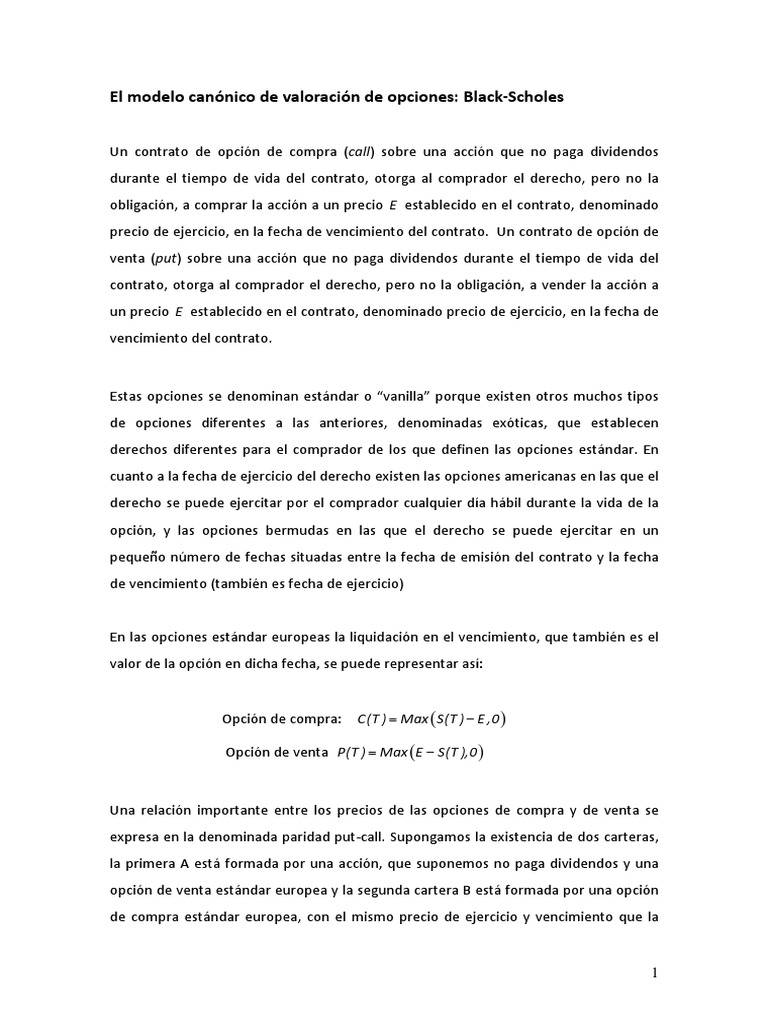 El Modelo Canonico de Valoracion de Opci PDF | PDF | Opción (Finanzas ...