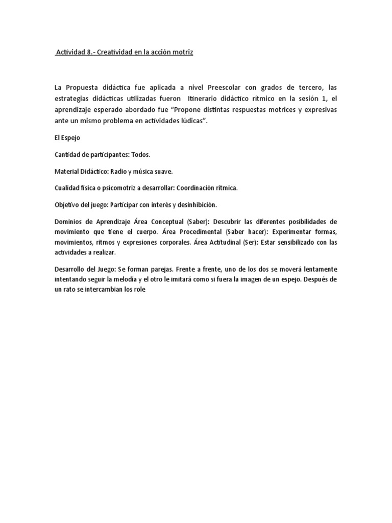 Creatividad en Acción Motriz Preescolar | PDF