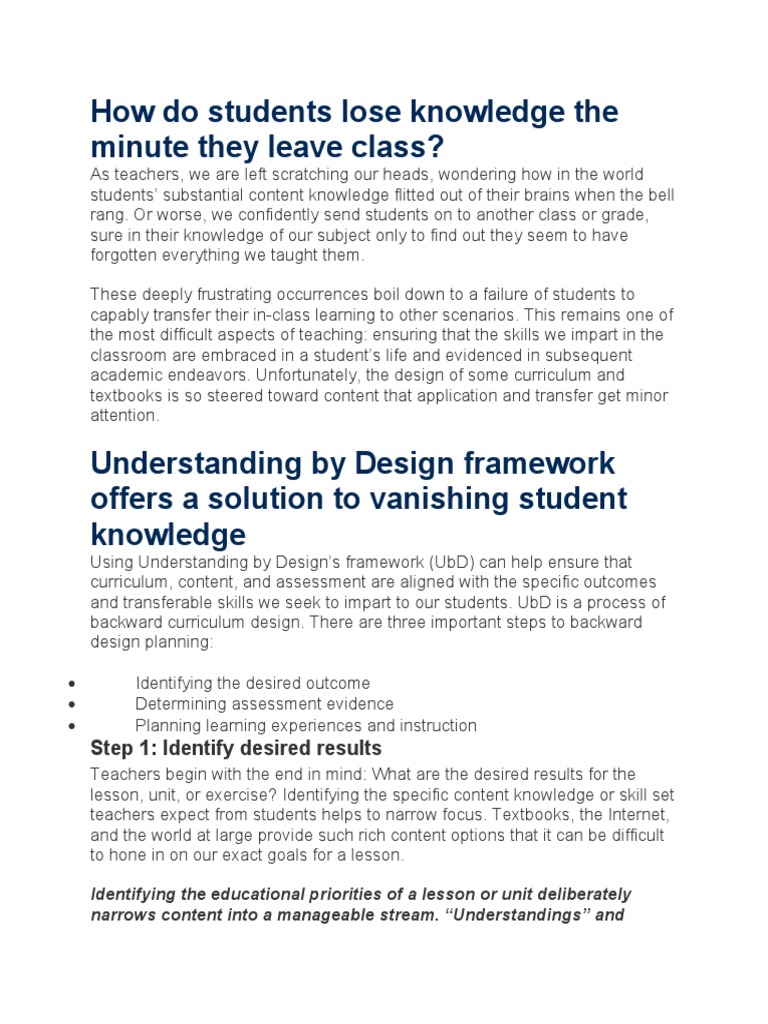 Understanding by Desing Lesson Plan | PDF | Educational Assessment ...