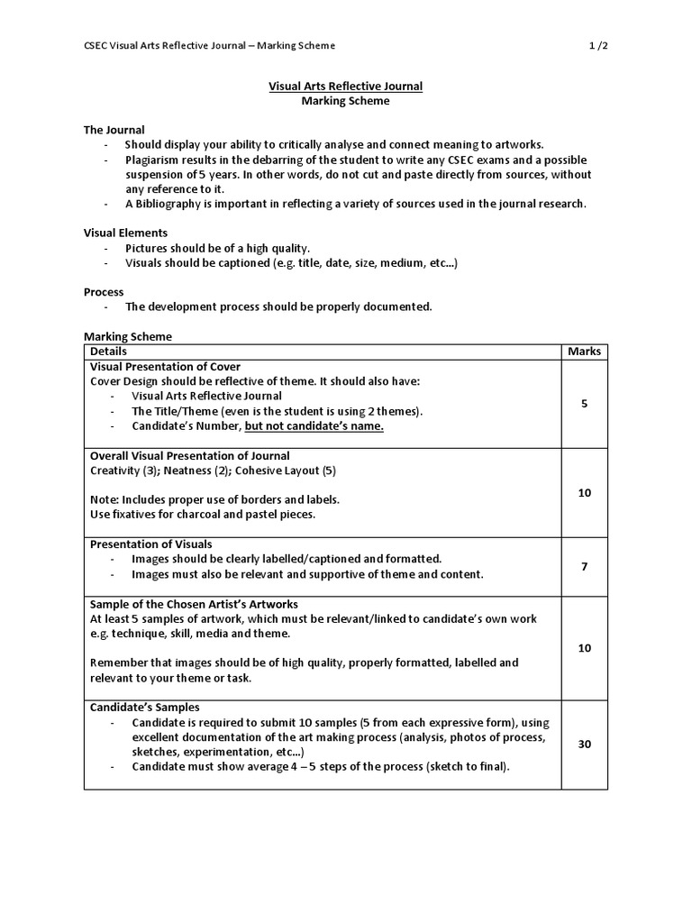 CSEC Visual Arts Reflective Journal Guide | PDF | Human Communication ...