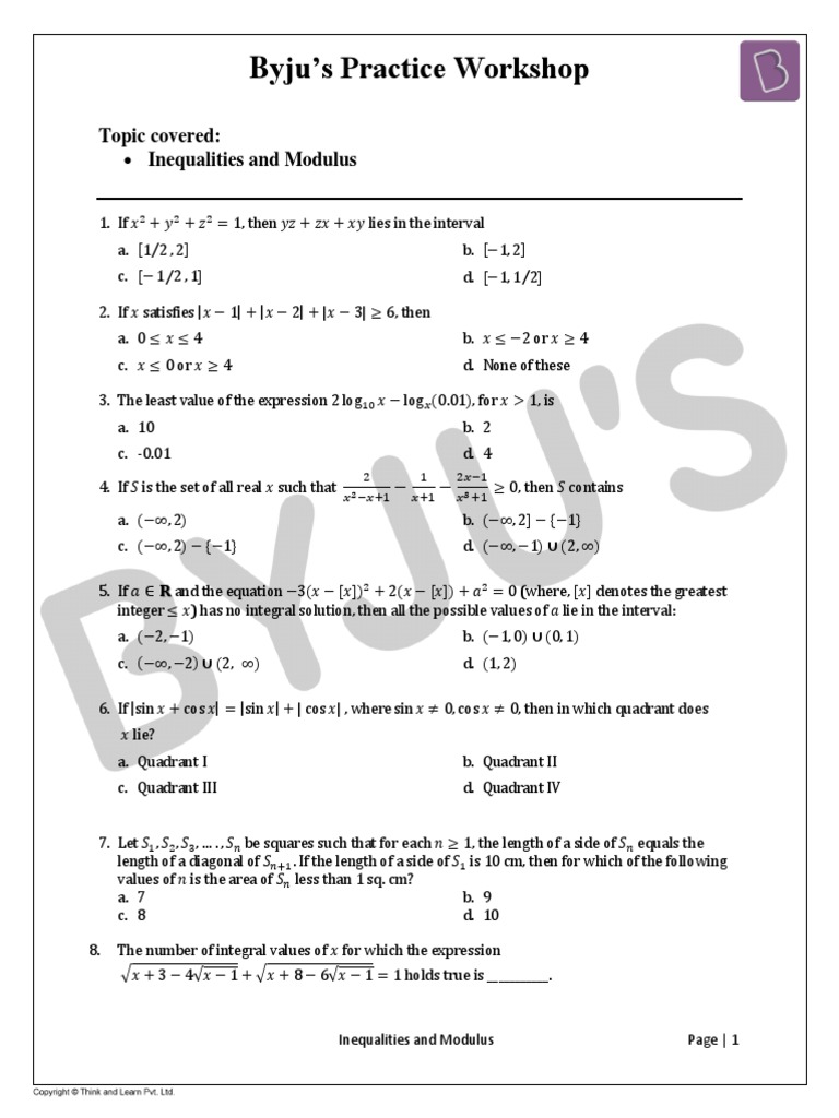 Modulus and Inequality - 1 | PDF | Trigonometric Functions ...