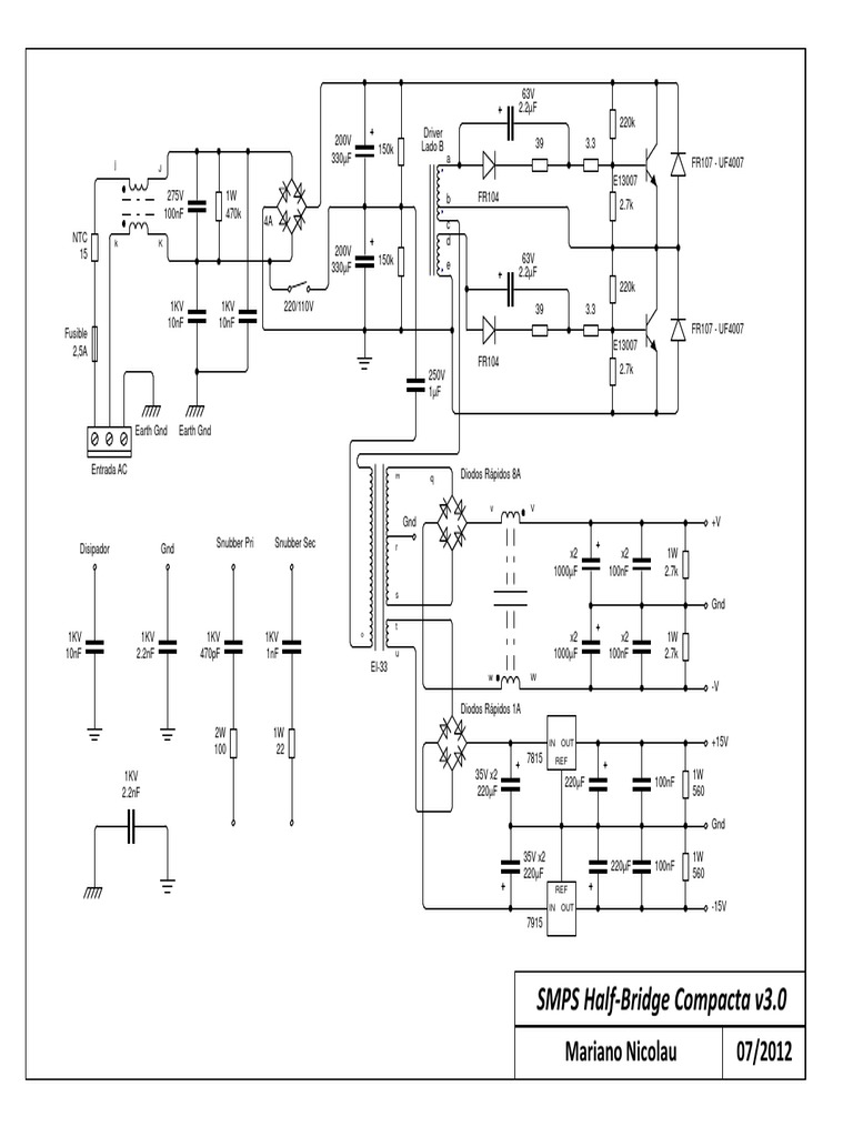 SMPS Half-Bridge Compacta v3.0 (Rectificación Diodos Dobles) | PDF