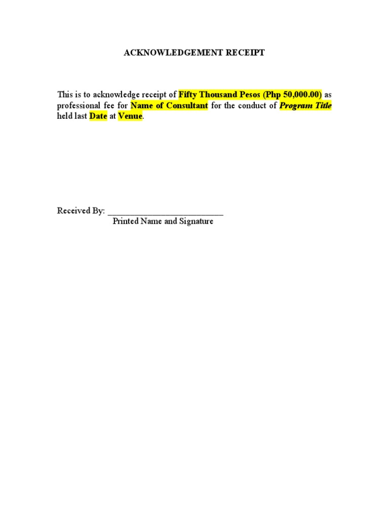 Professional Fee Acknowledgement Receipt | PDF