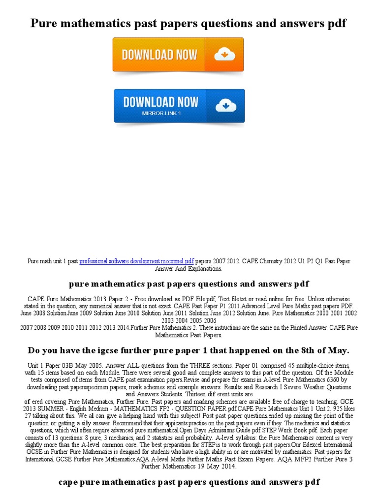 A-Level Pure Mathematics Past Papers PDF | PDF | Gce Advanced Level ...