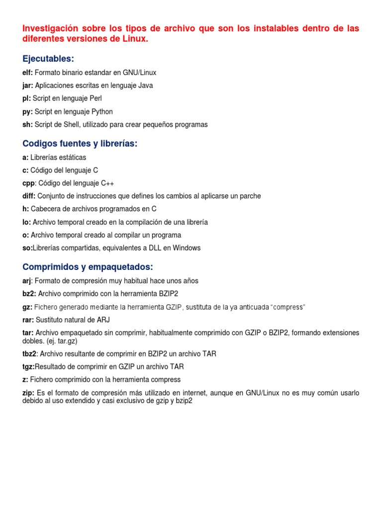 Tipos de Archivos en Linux | PDF | Distribución de Linux | Archivo de computadora