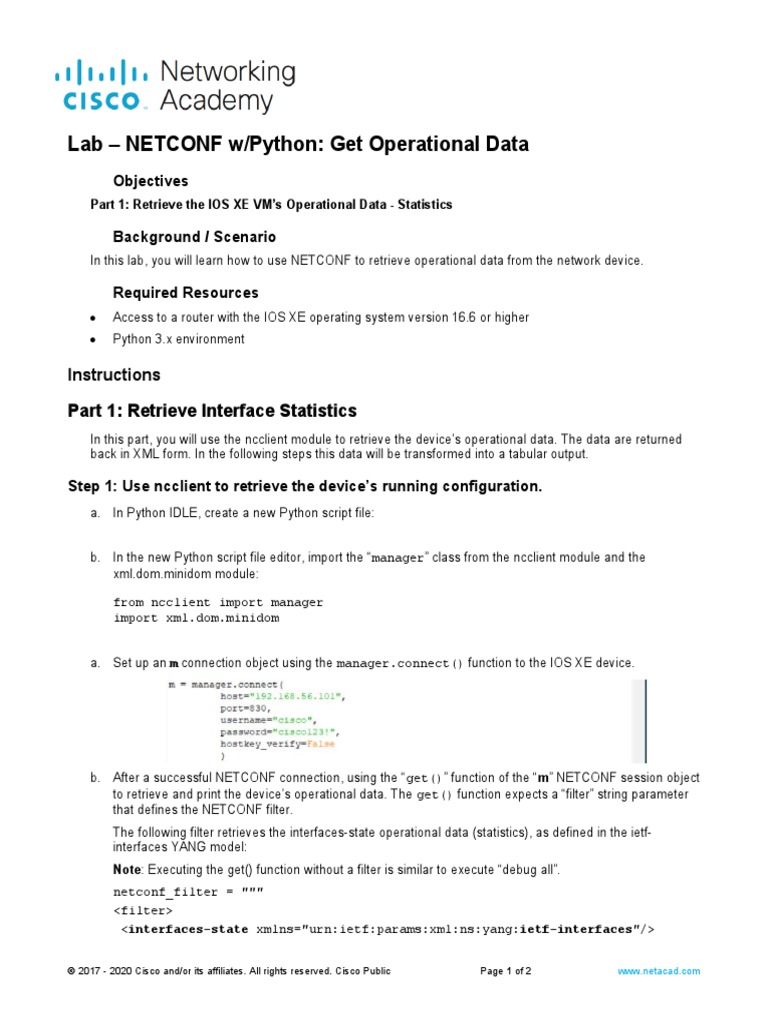 2 9 Lab Netconf Wpython Get Operational Data Pdf Computer Data Computing