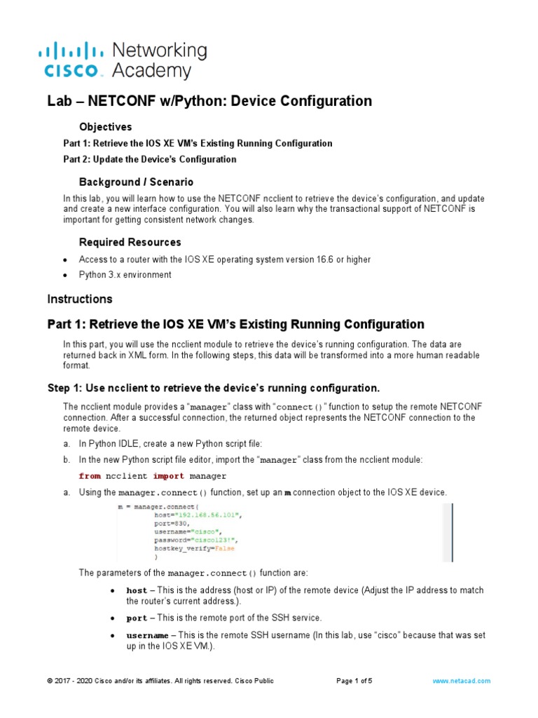 2 8 Lab Netconf Wpython Device Configuration Pdf Command Line Interface Python