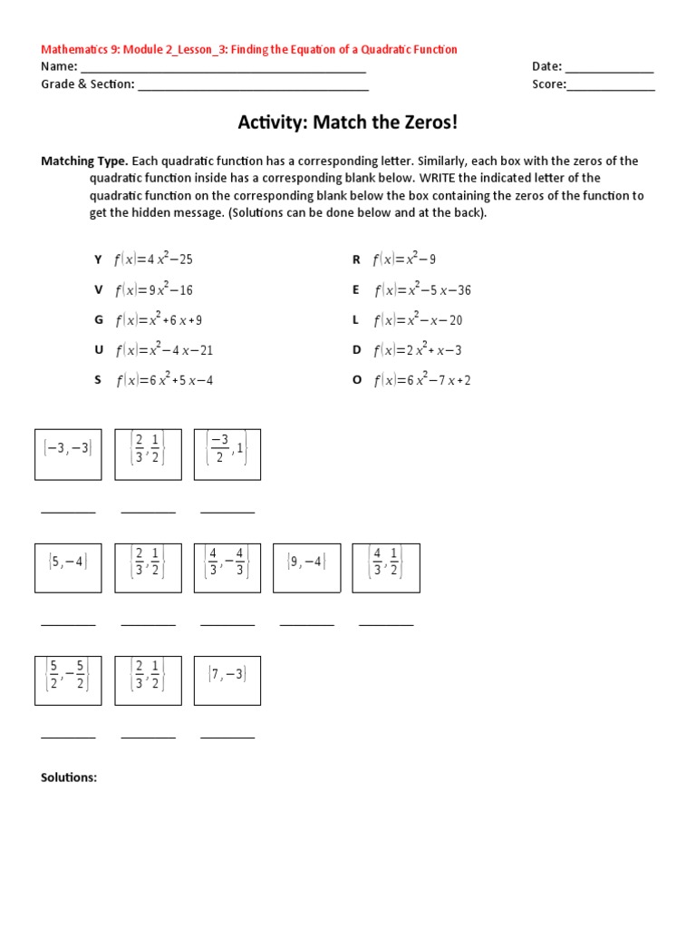 Activity Match The Zeros | PDF Activity Match The Zeros | PDF