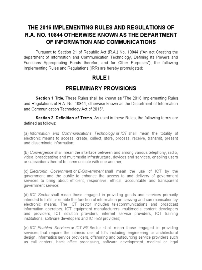 Implementing Rules and Regulations for the Department of Information ...