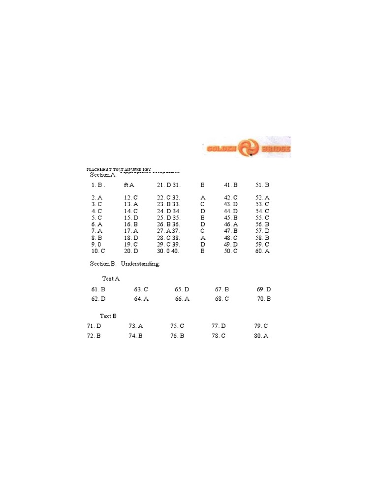 Placement Test Answer Key | PDF