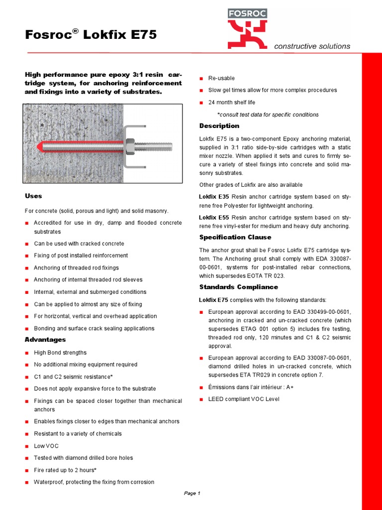 Lokfix E75 TDS 8072020 | PDF | Concrete | Drill