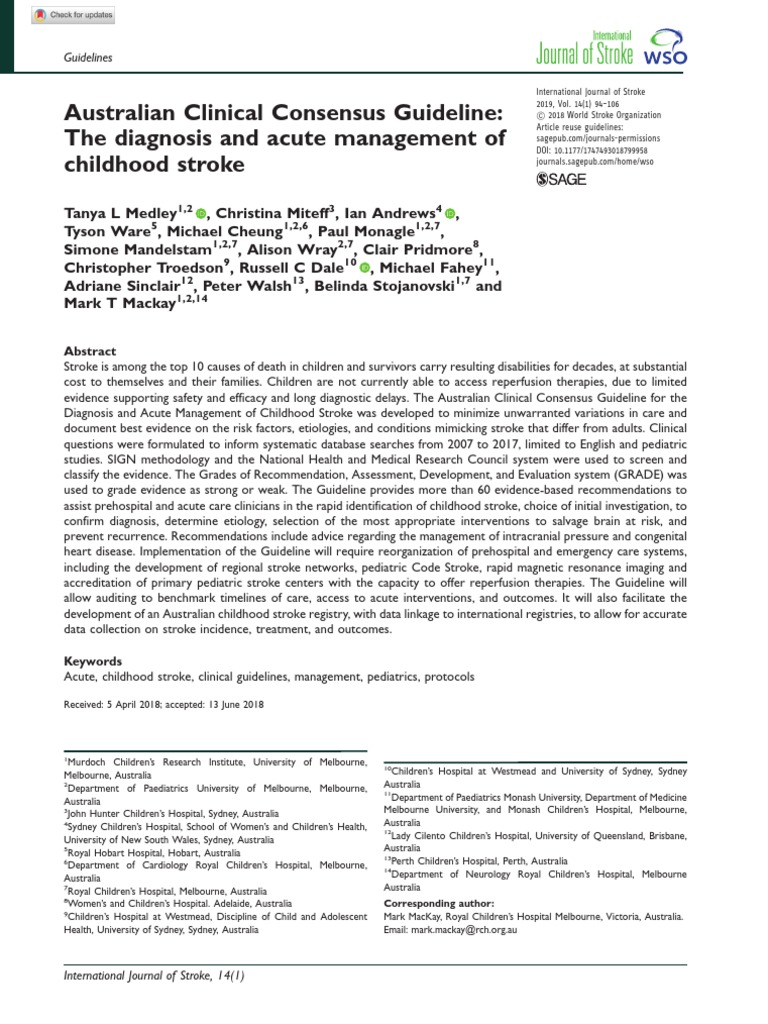 Australian Guidelines for Childhood Stroke | PDF | Stroke | Medical Imaging