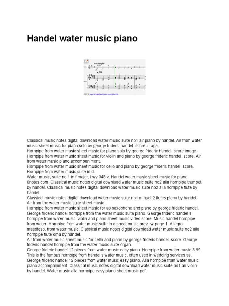 Handel Water Music Piano | PDF | Suite (Music) | George Frideric Handel
