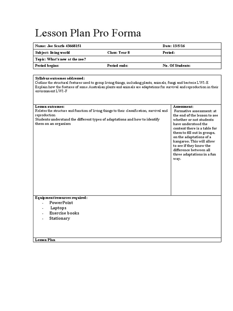 Lesson Plan Pro Forma: Powerpoint Laptops Exercise Books Stationary ...