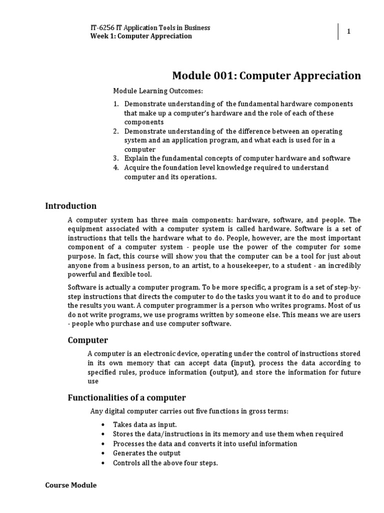WEEK1 - Computer Appreciation | PDF | Computer Data Storage | Computer Virus