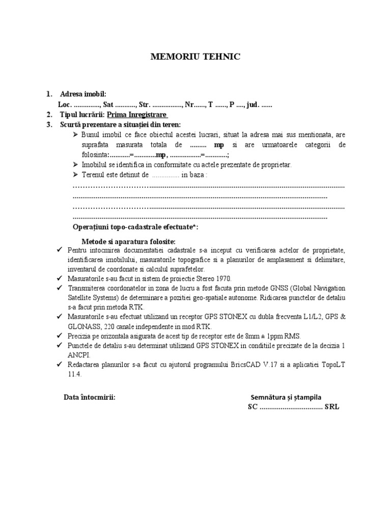 Exemplu Memoriu Tehnic | PDF