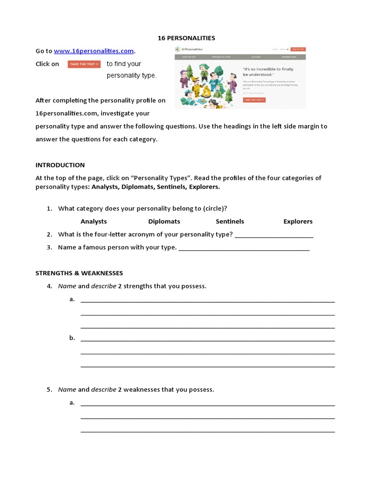 16PersonalitiesWorksheet | PDF | Psychological Concepts | Behavioural ...