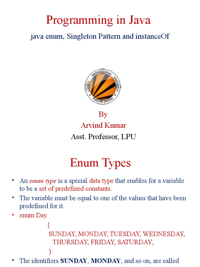 Enum Singleton Pattern Instanceof Pdf Class Computer Programming Method Computer