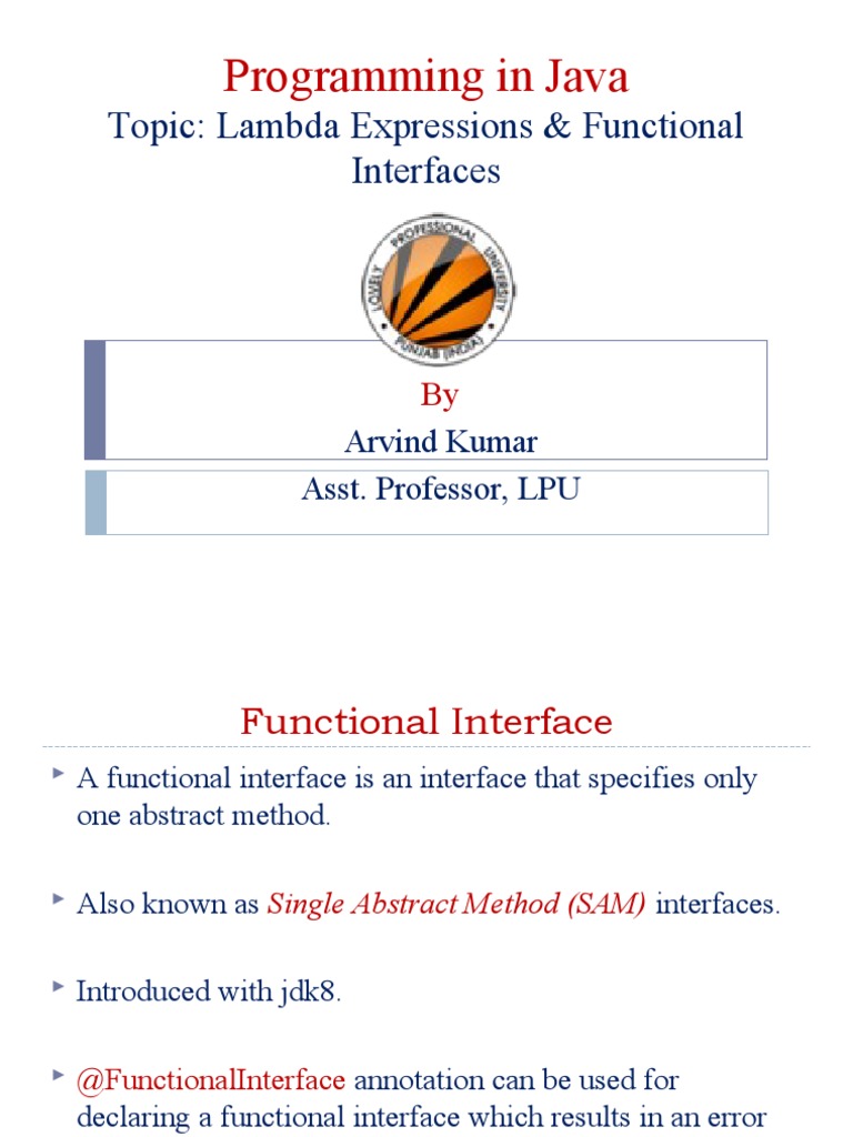 Java Functional Interfaces and Lambdas | PDF | Anonymous Function | Parameter (Computer Programming)