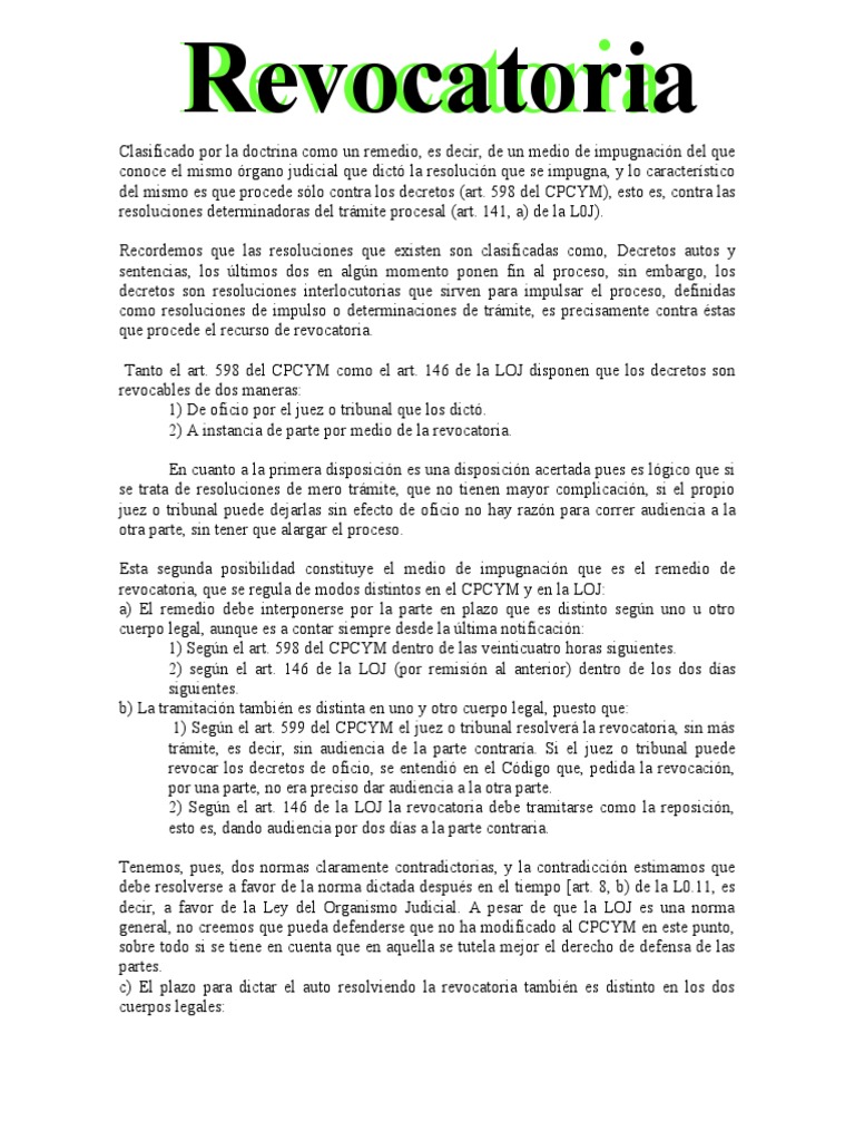 Revocatoria | Descargar gratis PDF | Ley procesal | Sentencia (ley)