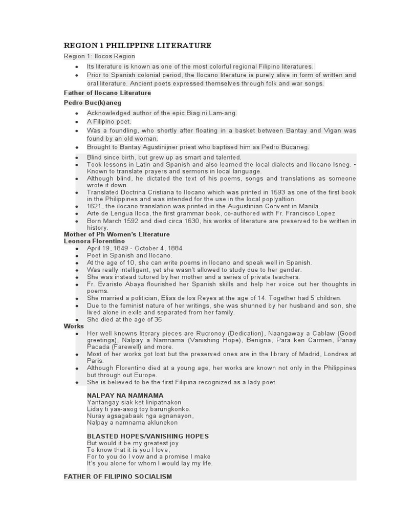 Region 1 Philippine Literature | PDF | Philippines