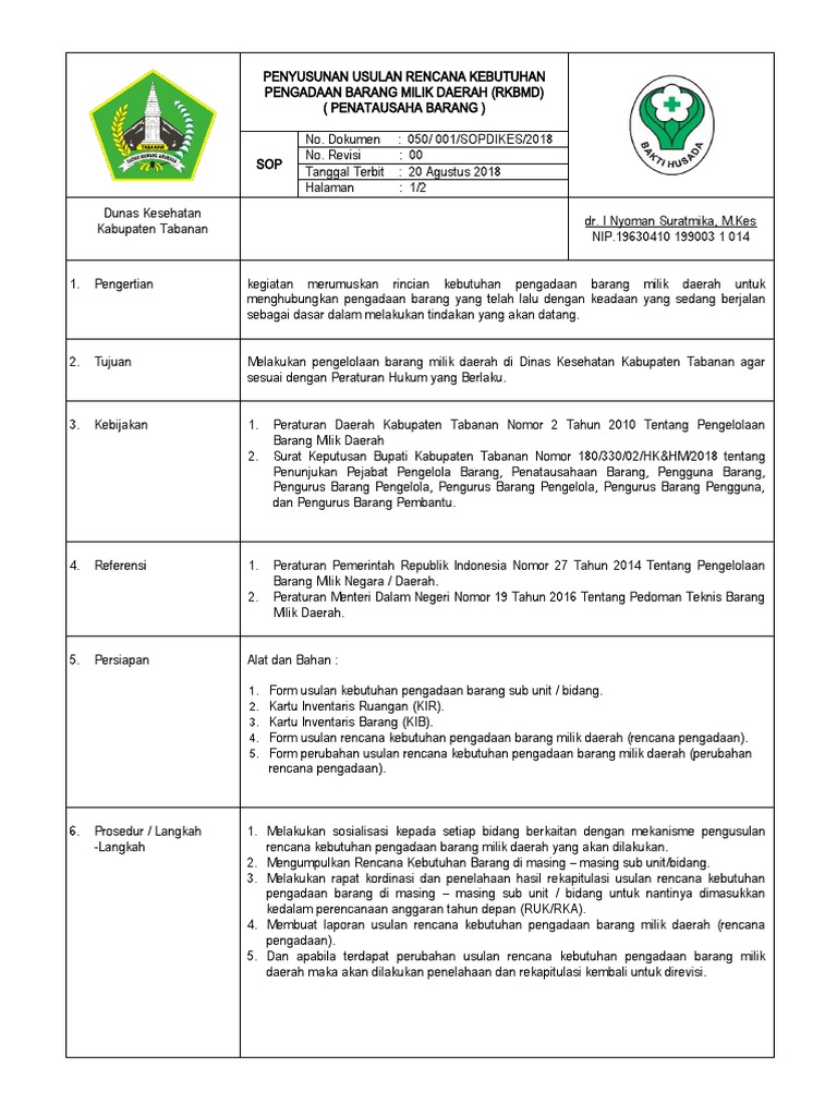 SOP Penerimaan Barang Milik Daerah (BMD) | PDF
