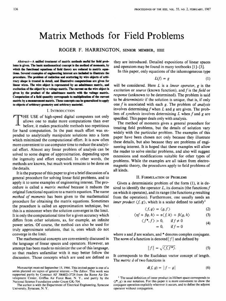 Matrix Methods For Field Problems: Roger F. Harrington | PDF | Operator ...