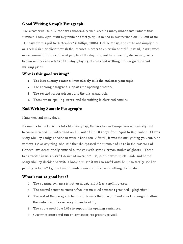 Good Writing Sample Paragraph | PDF