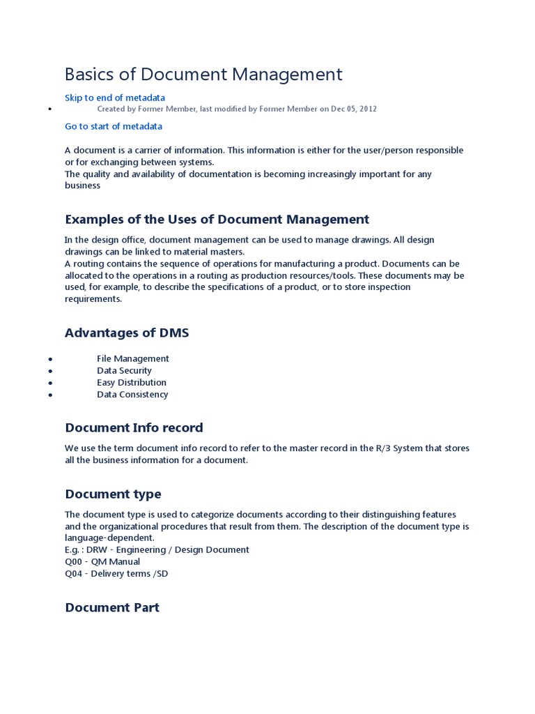 Basics of Document Management | PDF | Metadata | Document