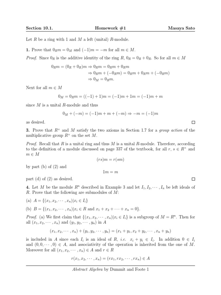 Homework #1, Sec 10.1 | PDF | Module (Mathematics) | Ring (Mathematics)