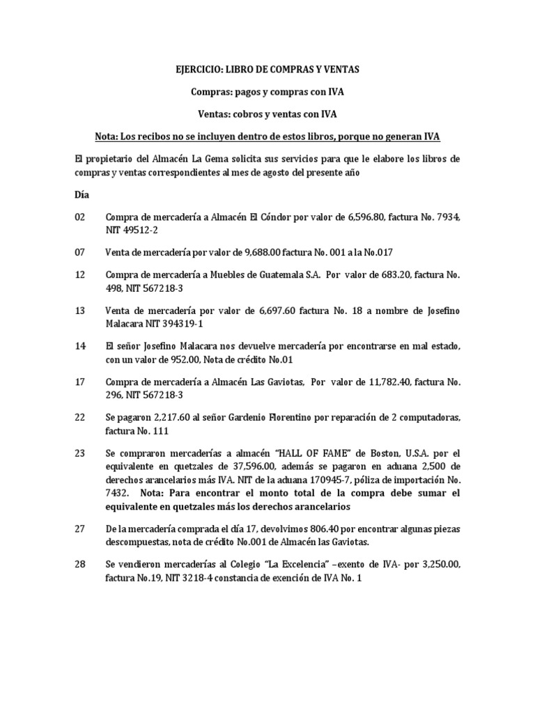 Ejercicio Libro Compras y Ventas | PDF