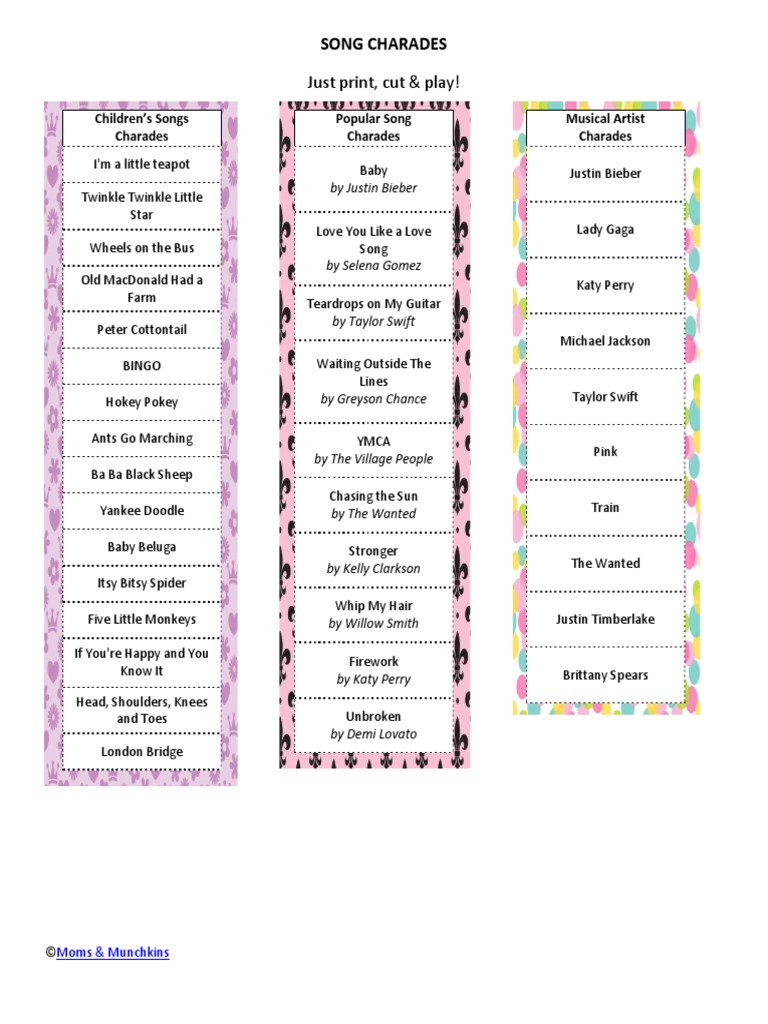 Just Print, Cut & Play!: Song Charades | PDF