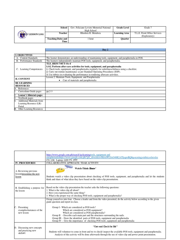 Grade 7 FOS Maintenance Guide | PDF | Rubric (Academic) | Learning