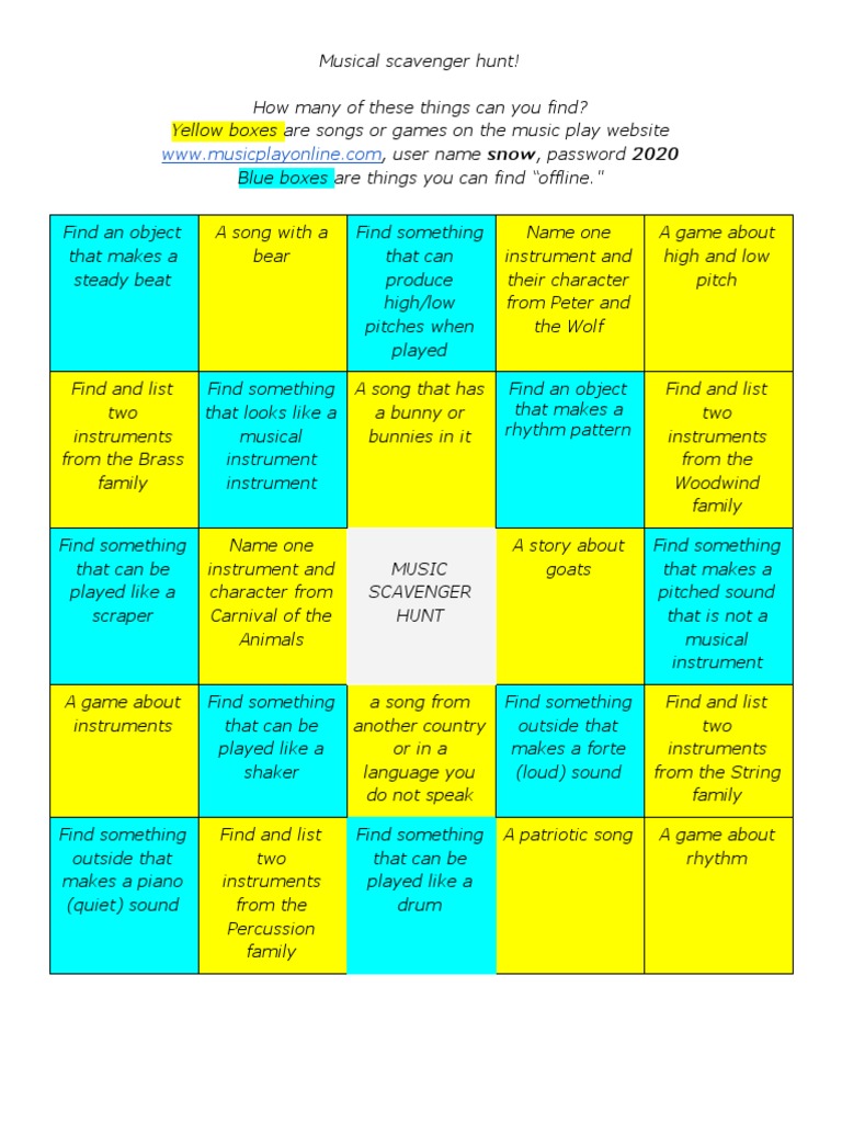 Musical Scavenger Hunt | PDF | Music Production | Sound