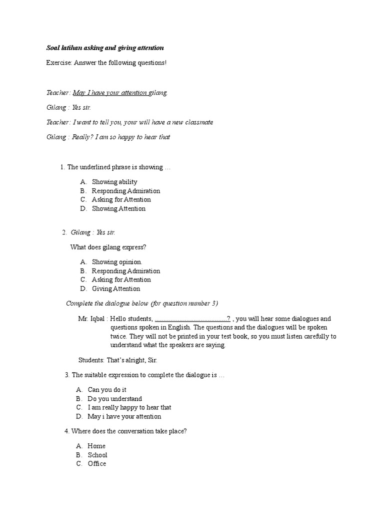 Latihan Soal Asking and Giving Attention | PDF