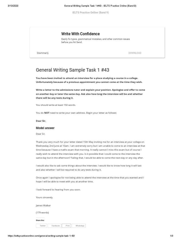General Writing Sample Task 1 #43 - IELTS Practice Online (Band 9 ...