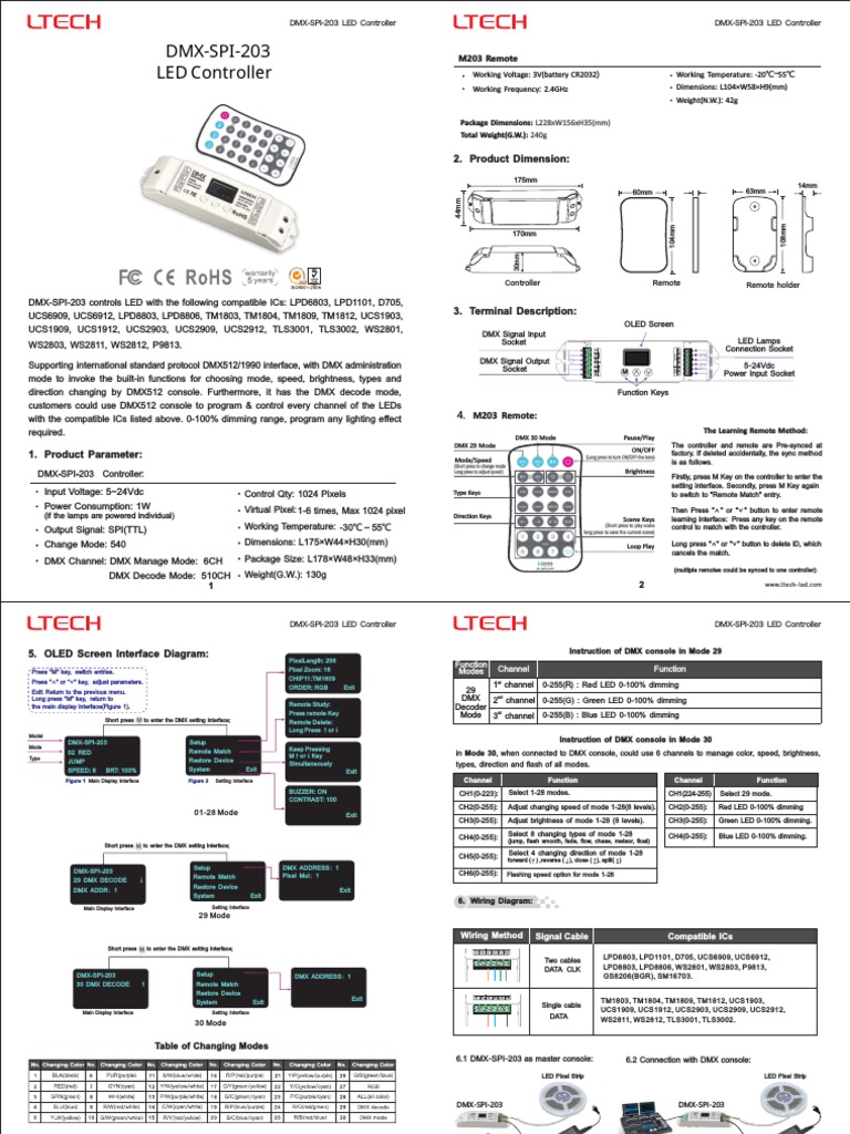 LTECH DMX-SPI-203 LED Controller | PDF