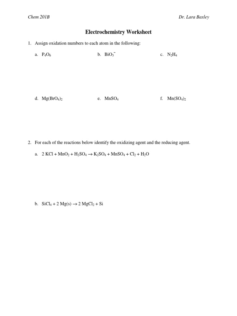 Electrolysis Worksheet 2 | PDF | Redox | Physical Chemistry