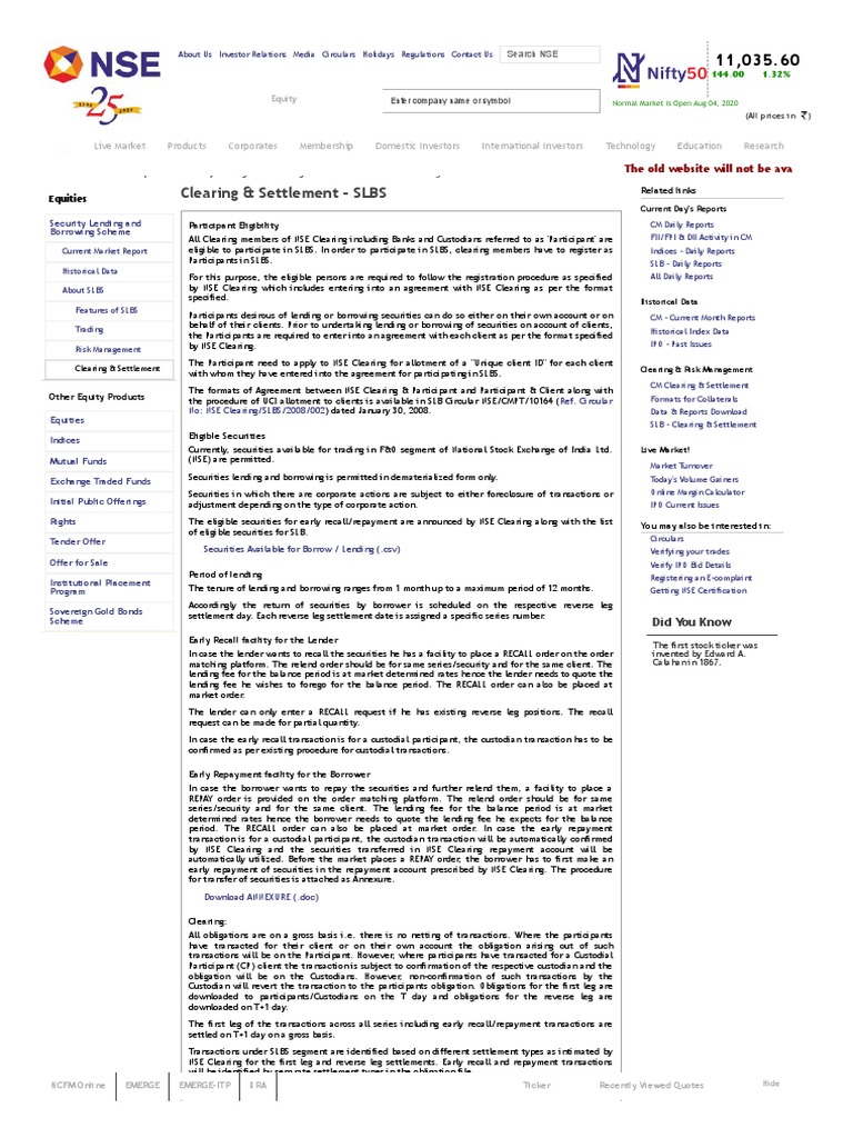 NSE - Clearence Report | PDF | Securities (Finance) | Clearing (Finance)
