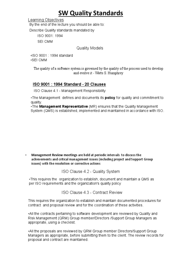 SW Quality Standards | PDF | Verification And Validation | Quality ...
