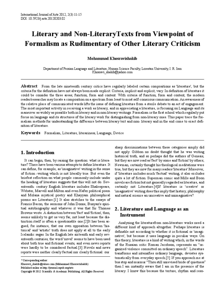 Literary and Non-Literarytexts From Viewpoint of Formalism As ...