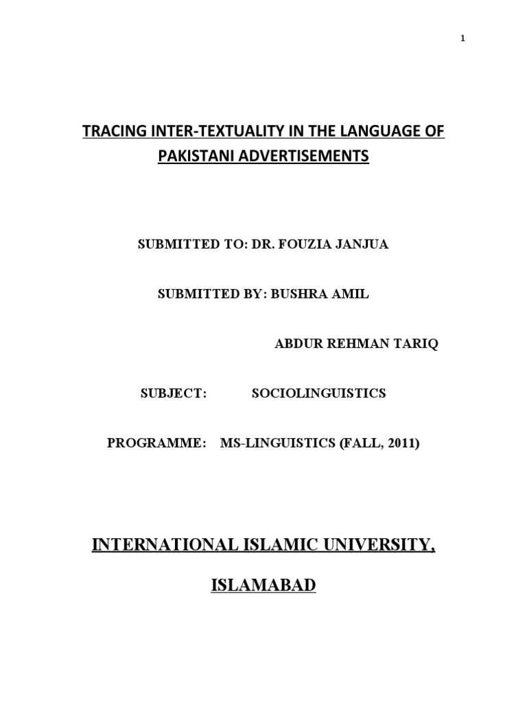 Tracing Inter-Textuality in The Language of Pakistani Advertisements | PDF | Intertextuality ...