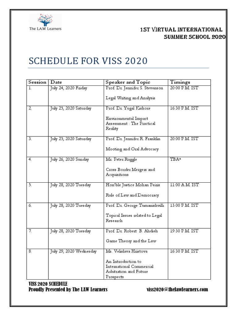 Schedule For Viss 2020 PDF | PDF | Law